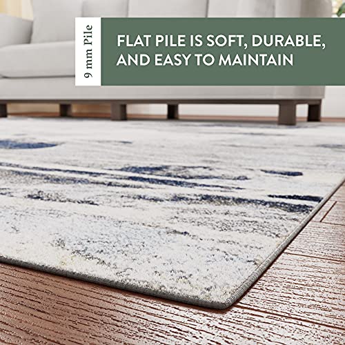 Edenbrook Area Rugs for Living Room - Navy and Cream Distressed Area Rug -Low Pile for High Traffic Areas, 5x8