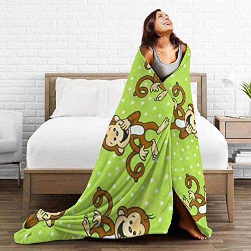 Uyomarer Funny Monkeys Green Throw Blanket Soft Throws for Adult Kids Summer Blanket for Couch Bed Sofa, Black, 50x40