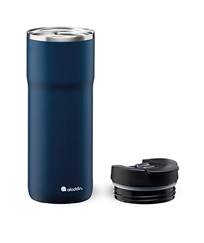 Aladdin Barista Java Thermavac Leak-Lock Stainless Steel Thermos Travel Mug for Hot Drinks 0.47L Navy Blue β Keeps Hot for 4 Hours - BPA-Free Reusable Coffee Cups - Leakproof - Dishwasher Safe