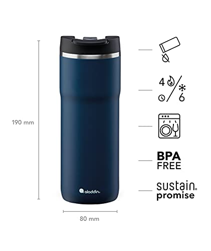 Aladdin Barista Java Thermavac Leak-Lock Stainless Steel Thermos Travel Mug for Hot Drinks 0.47L Navy Blue β Keeps Hot for 4 Hours - BPA-Free Reusable Coffee Cups - Leakproof - Dishwasher Safe
