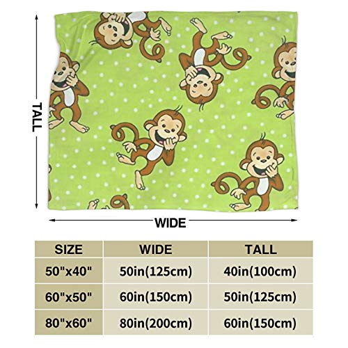 Uyomarer Funny Monkeys Green Throw Blanket Soft Throws for Adult Kids Summer Blanket for Couch Bed Sofa, Black, 50x40