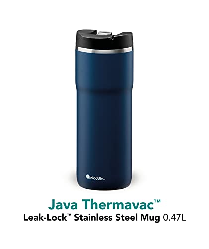 Aladdin Barista Java Thermavac Leak-Lock Stainless Steel Thermos Travel Mug for Hot Drinks 0.47L Navy Blue β Keeps Hot for 4 Hours - BPA-Free Reusable Coffee Cups - Leakproof - Dishwasher Safe