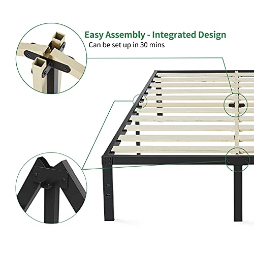 King Bed Frame 16 Inch, NOAH MEGATRON Heavy Duty Bed Frame with Wooden Slats, 16 Inch Mattress Foundation/ No Box Spring Needed (King)