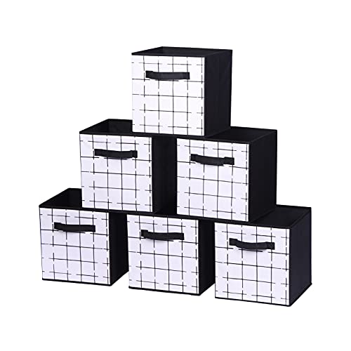 Lourome Storage Cubes. B&W Check Storage Cube Set, 6X Cube Storage Bins. 10.5" Cubby Storage Bins for Cube Shelf Organizer, Closet Storage Basket and Room Organization. Collapsible Storage Bin Boxes