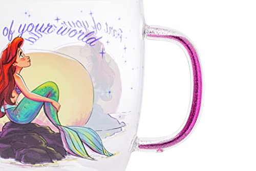 Silver Buffalo Disney Princess Ariel Little Mermaid Part of Your World Glitter Handle Glass Mug, 14 Ounces