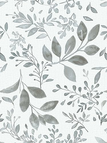 MelunMer Grey Leaf Peel and Stick Wallpaper Boho - Modern Contact Paper Floral Self Adhesive Removable Wallpaper for Bedroom Bathroom Waterproof Gray Contact Paper for Cabinets 78.7 in L 17.3In W