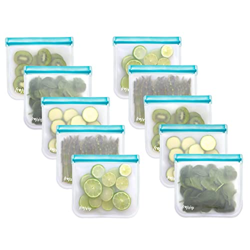 rezip 10-Pack Flat Reusable Lunch Bags | BPA-Free, Food Grade, Leakproof, Freezer and Dishwasher Safe | 10 Sandwich/Lunch Bags (3.5 Cup / 28-Ounce) | Aqua