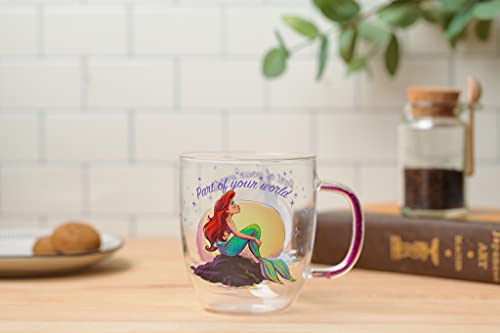 Silver Buffalo Disney Princess Ariel Little Mermaid Part of Your World Glitter Handle Glass Mug, 14 Ounces