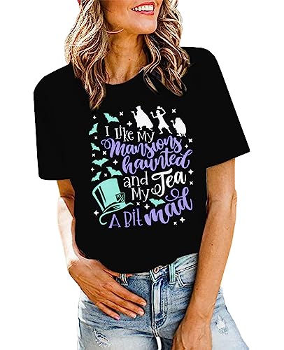 Beware of Hitch Hiking Ghost Shirt Women Funny Halloween Shirt Haunted Mansion Tshirt Hocus Pocus Fall Short Sleeve Top
