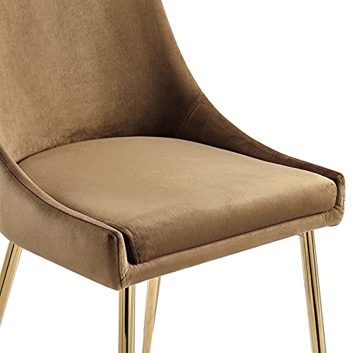 Modway Viscount Performance Velvet Upholstered Side Dining Chairs Set of 2, Gold Cognac