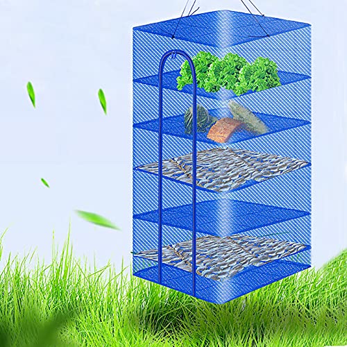 RnneLeen Hanging Drying Net Foldable Drying Rack Net Dryer 19.7"x19.7"x37.4" 6 Layer Folding Fish Mesh Collapsible Dry Net with Zippers for Drying Seeds Fish Vegetables Fruit Herb Food