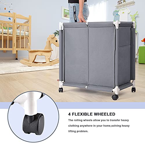 2-Tier Laundry Hamper 110L Large Oxford Clothes Basket Sorter with Rolling Wheels, Lid and Sorting Cards for Clothes & Toys Storage, Grey HG615