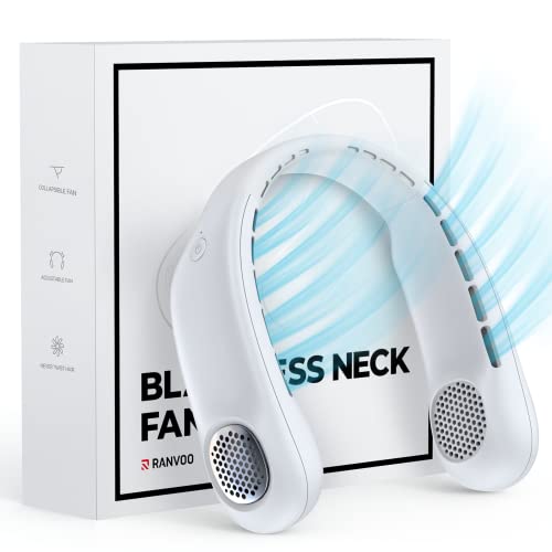 RANVOO [Lightweight but Powerful] Portable Neck Fan, Cooling Travel Fan, Hands-Free Ultra Lightweight Quier Bladeless Battery Operated Rechargeable For Outdoor Indoor Women Kids Men-White