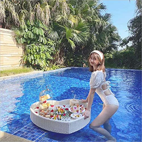 Heart-Shaped Floating Tray Luxury Floating Serving Tray Table and Swimming Pool Floats for Adults for Sandbars, Spas, Bath, and Parties Serving Drinks, Brunch, Food on The Water,White