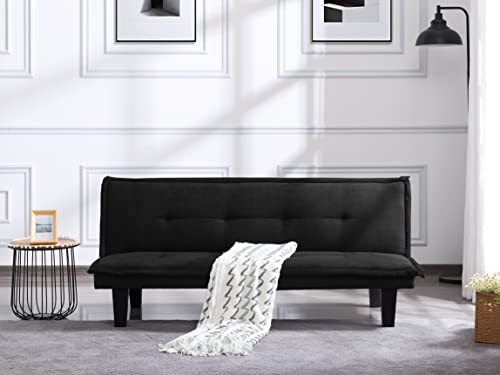 FANYE Modern Futon Sofa Convertible Sleeper Couch Bed, Soft Loveseat & Sofabed for Home Office Apartment Small Space Living Room Napping,Armless Love Seats W/Recliner Backrest,No Pillow, Black