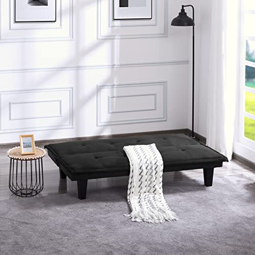 FANYE Modern Futon Sofa Convertible Sleeper Couch Bed, Soft Loveseat & Sofabed for Home Office Apartment Small Space Living Room Napping,Armless Love Seats W/Recliner Backrest,No Pillow, Black