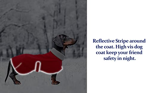 Dachshund Fleece Coats, Perfect for Dachshunds Sausage Weiner Puppy Winter Jacket with Reflective Trim and high Collar, Dog Snowsuit with Adjustable Bands - Red - M