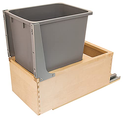 Single Wood Framed Bottom Mount Kitchen Pullout Waste Container Trash Can System with Soft Close Slides and Mounting Brackets (1 x 52 Quart)