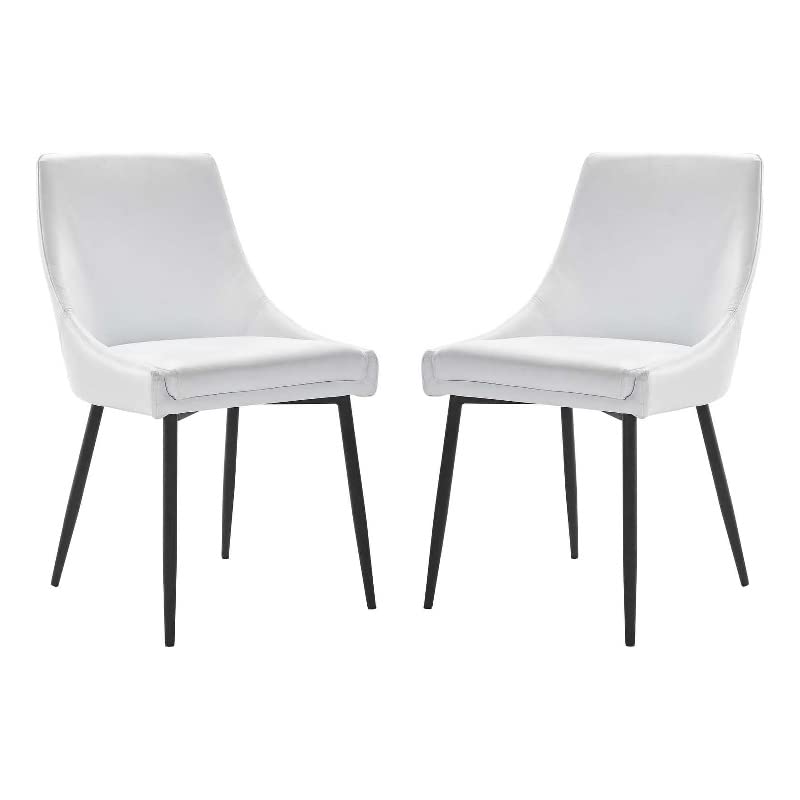 Modway Viscount Vegan Leather Side Dining Chairs-Set of 2, Black White