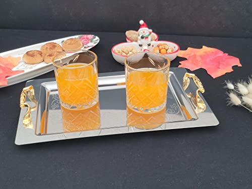 Candymosa Silver Serving Tray with Handles (14βx9β) - Stainless Steel Serving Tray for Drinks and Food - Silver Tray Decorative - Ideal as a Coffee Tray, Bar Tray, Silver Platter or Turkish Tray