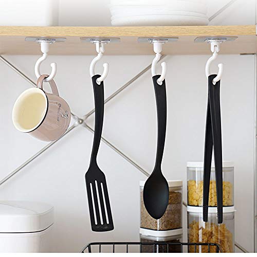 Akenhety Adhesive Wall Hook Heavy Duty Coat Hooks for Hanging Bag, Hat,Towel, Closet Clothes Hanger House Plant Hanger Kitchen Bathroom Bedroom Utility Hooks(6 Packs,White)