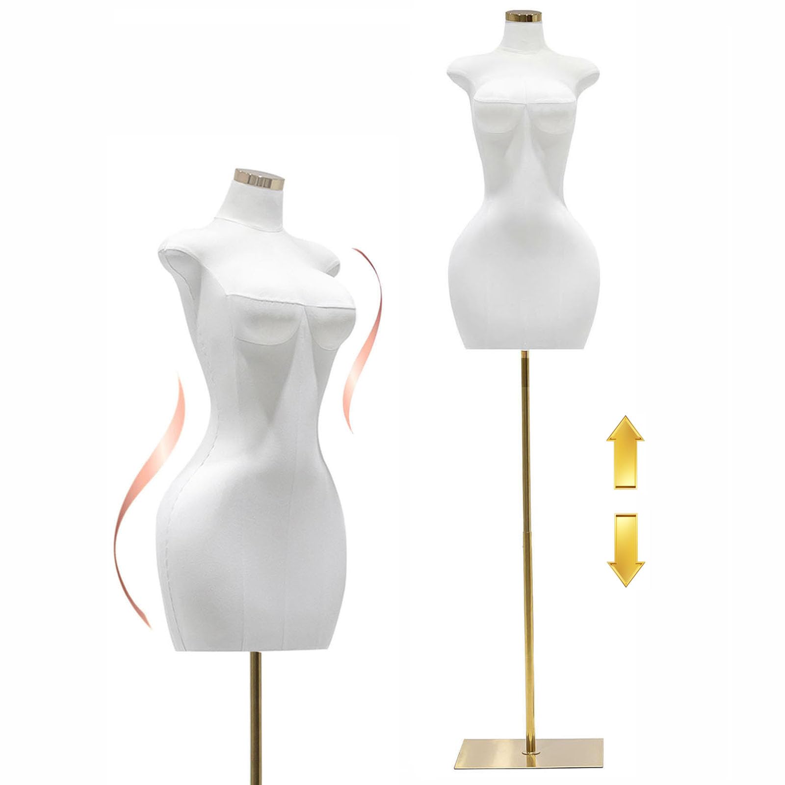 Plus-Size Curvy Female Mannequin Torso,Adjustable Body Dress Form with Metal Square Base,Full-Body Display for Clothing Store,Tailor Shop,or Design Office,Adjustable 61-76.8in,Sexy Manikin for Dresses