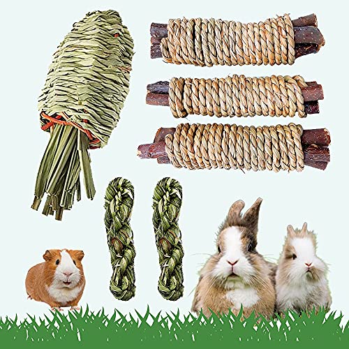 Abizoo Bunny Chew Toys,Natural Grass Traditional Weaving Hay Stick Chew for Rabbit Guniea Pigs Chinchillas Small Animals,No Hot Glu Grass Carrots Good for Bunny Guinea Pig Hamsters Dental Health.