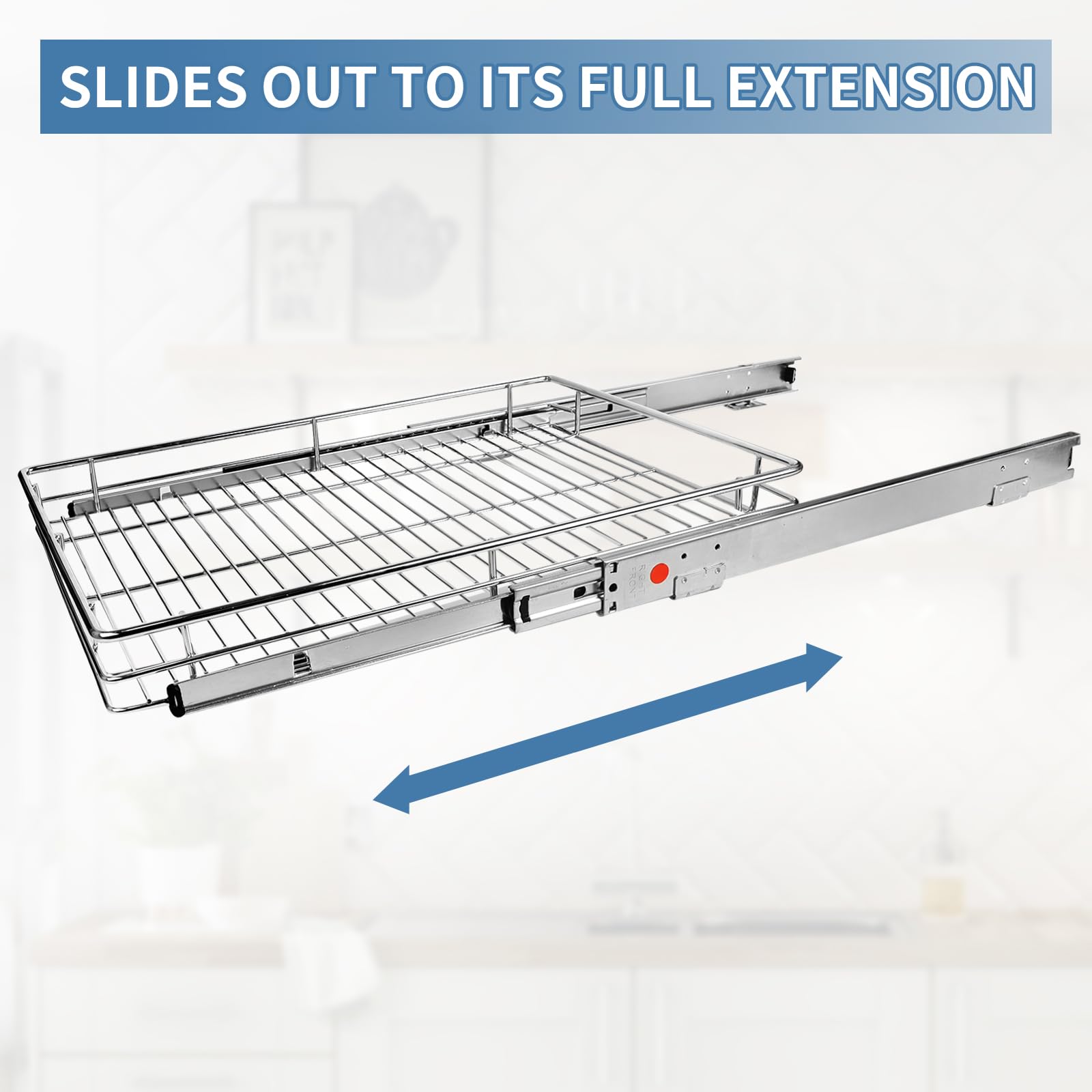 Fineera Pull Out Cabinet Drawer Organizer Sliding Drawer Storage Heavy Duty Slide Out Pantry Shelves for Home and Kitchen, 14'' W x 21'' D, Requires at Least 15-1/4'' Cabinet Opening