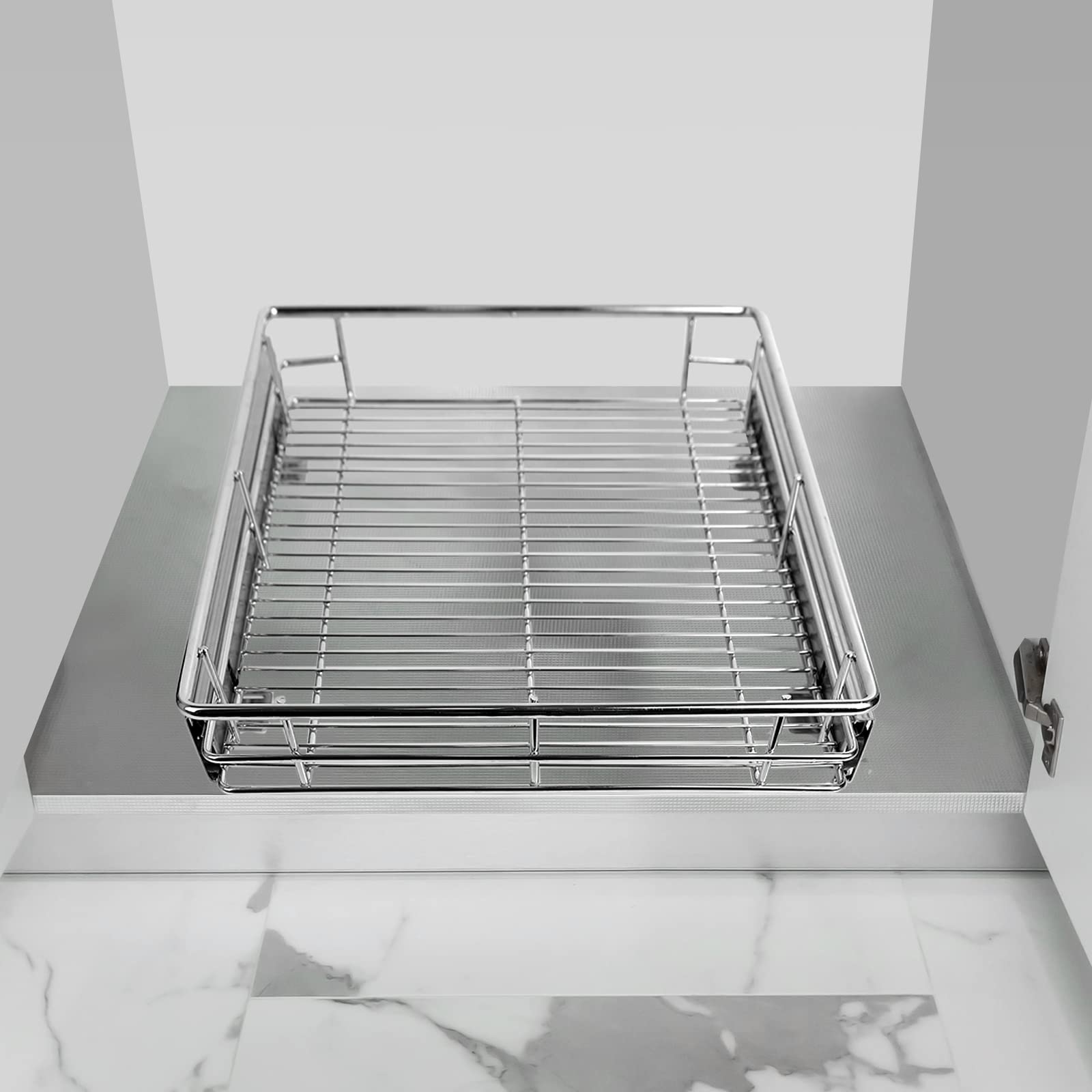 Fineera Pull Out Cabinet Drawer Organizer Sliding Drawer Storage Heavy Duty Slide Out Pantry Shelves for Home and Kitchen, 14'' W x 21'' D, Requires at Least 15-1/4'' Cabinet Opening