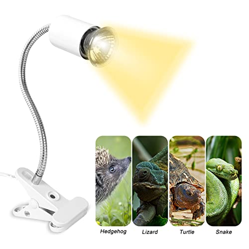 Dimmable 2-Pack White Adjustable Reptile Clamp Heat Lamp Fixture Holder with 3-Pack 30W Sun Basking Spot Lamp, Flexible Clamp Lamp Stand with Clip for Aquarium, Reptiles,Lizard, Turtle, Snake