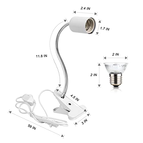 Dimmable 2-Pack White Adjustable Reptile Clamp Heat Lamp Fixture Holder with 3-Pack 30W Sun Basking Spot Lamp, Flexible Clamp Lamp Stand with Clip for Aquarium, Reptiles,Lizard, Turtle, Snake