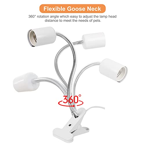 Dimmable 2-Pack White Adjustable Reptile Clamp Heat Lamp Fixture Holder with 3-Pack 30W Sun Basking Spot Lamp, Flexible Clamp Lamp Stand with Clip for Aquarium, Reptiles,Lizard, Turtle, Snake