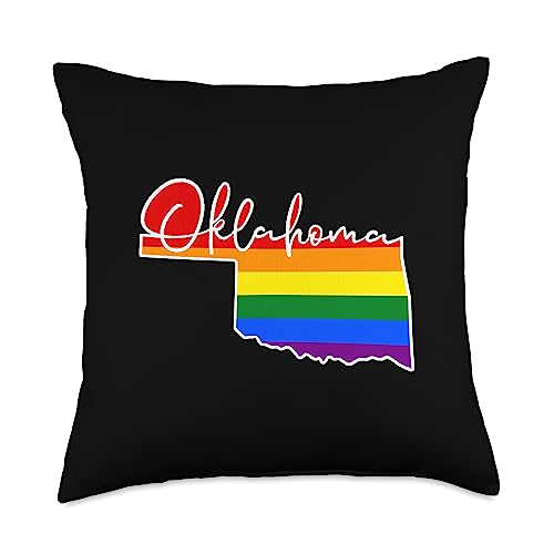 Oklahoma Map USA State Rainbow Pride Flag Map USA State Oklahoma Rainbow Flag Pride Month Throw Pillow, 18x18, Multicolor