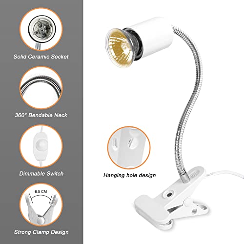 Dimmable 2-Pack White Adjustable Reptile Clamp Heat Lamp Fixture Holder with 3-Pack 30W Sun Basking Spot Lamp, Flexible Clamp Lamp Stand with Clip for Aquarium, Reptiles,Lizard, Turtle, Snake