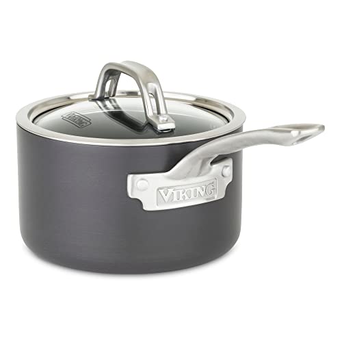 Viking Culinary Hard Anodized Nonstick 3-Ply Saucepan, 2 Quart | Includes Glass Lid, Interior Measurment Markings & Stay-Cool Handle | Dishwasher, Oven Safe