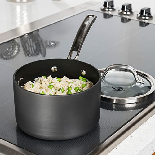 Viking Culinary Hard Anodized Nonstick 3-Ply Saucepan, 2 Quart | Includes Glass Lid, Interior Measurment Markings & Stay-Cool Handle | Dishwasher, Oven Safe
