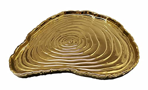 Jiallo Botanic Collection 13x12 Titanium Porcelain Tree Bark Tray in Gold
