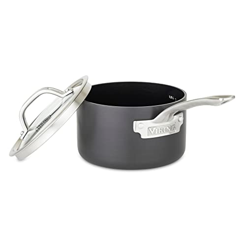Viking Culinary Hard Anodized Nonstick 3-Ply Saucepan, 2 Quart | Includes Glass Lid, Interior Measurment Markings & Stay-Cool Handle | Dishwasher, Oven Safe