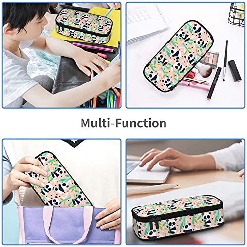 TEIKKIOP Panda Pencil Case Animal Print Pen Bags with Zipper and Compartment Cute Portable, Nude