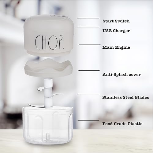 Rae Dunn Electric Mini Garlic Chopper-USB Rechargeable, Portable Cordless Wireless Food Chopper-8 oz Small Food Processor for Chopping Garlic, Ginger, Herbs, Chili, Minced Meat, Onion and More (Sand)