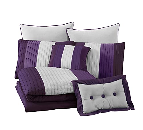 Chezmoi Collection Loft 8-Piece Luxury Striped Comforter Set (Queen, Purple/Gray/Lavender)