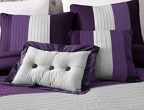 Chezmoi Collection Loft 8-Piece Luxury Striped Comforter Set (Queen, Purple/Gray/Lavender)