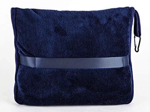BlueHills Premium Soft Travel Blanket Pillow Value Pack Set of 2 - Airplane Flight Blanket Throw in Soft Bag with Luggage Belt Compact Pack Large Blanket for Travel Navy Blue and Purple Colors