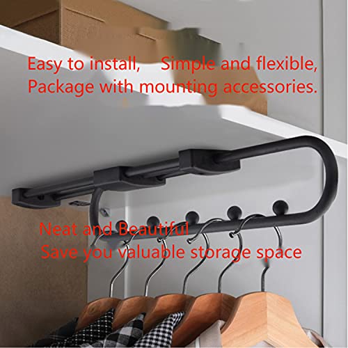ZHENXIN Extendable Pull Out Closet Rod Sliding Wardrobe Closet Rod Hanging Rod for Closet Storage Wardrobe Clothes Hanger Rail Towel Ideal for Closet(Black)(yijiagan001)
