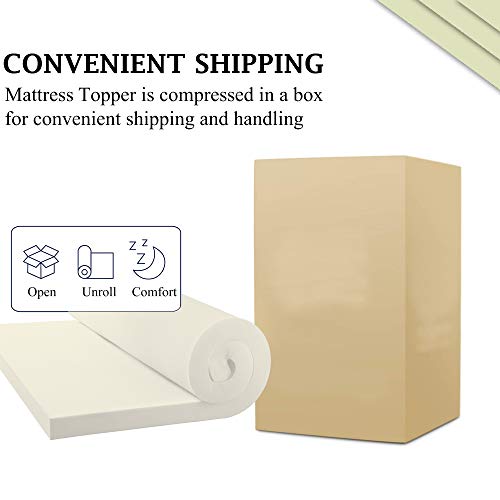 Treaton 1-inch Soft Foam Toppers with Orthopedic Benefits | Provides Proper Back Support and Relieves Pain, Extends Mattress Topper Life, Improves Better Posture, Queen, Off-Yellow