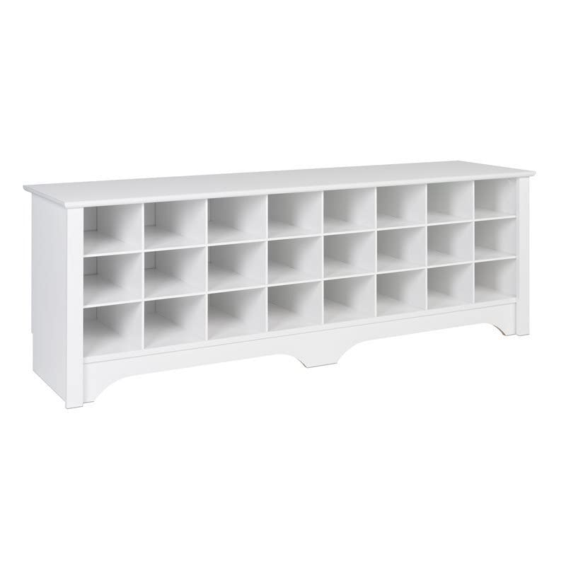 Pemberly Row 60" Wide 24-Pair Shoe Cubby Bench, Shoe Rack, Shoe Storage for Entryway, Mudroom, Hallway, Closet and Garage, White