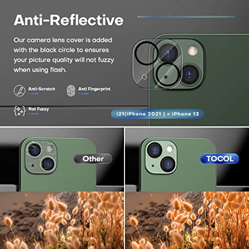 TOCOL [2+2 Pack Fit for iPhone 13 6.1'' - 2 Pack Privacy Tempered Glass Screen Protector and 2 Pack Camera Lens Protector, Bubble Free, Case Friendly, Easy Installation Frame, [Anti-Spy]