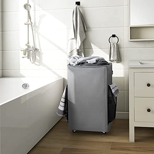 Chrislley 90L Rolling Laundry Basket Large Laundry Hamper with Wheels Collapsible Clothes Hamper Rolling Tall Laundry Storage Cart Foldable Clothes Organizer (Grey)