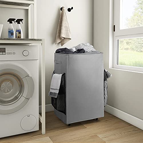 Chrislley 90L Rolling Laundry Basket Large Laundry Hamper with Wheels Collapsible Clothes Hamper Rolling Tall Laundry Storage Cart Foldable Clothes Organizer (Grey)