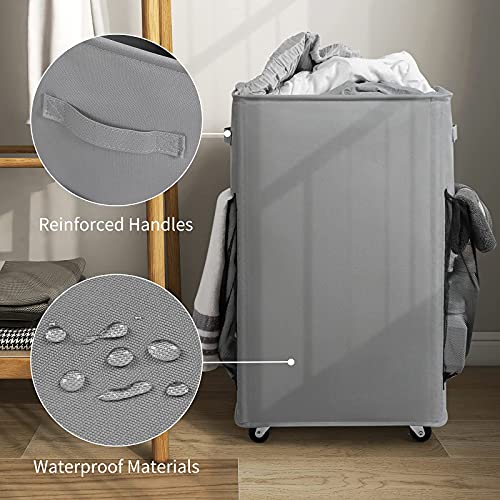 Chrislley 90L Rolling Laundry Basket Large Laundry Hamper with Wheels Collapsible Clothes Hamper Rolling Tall Laundry Storage Cart Foldable Clothes Organizer (Grey)